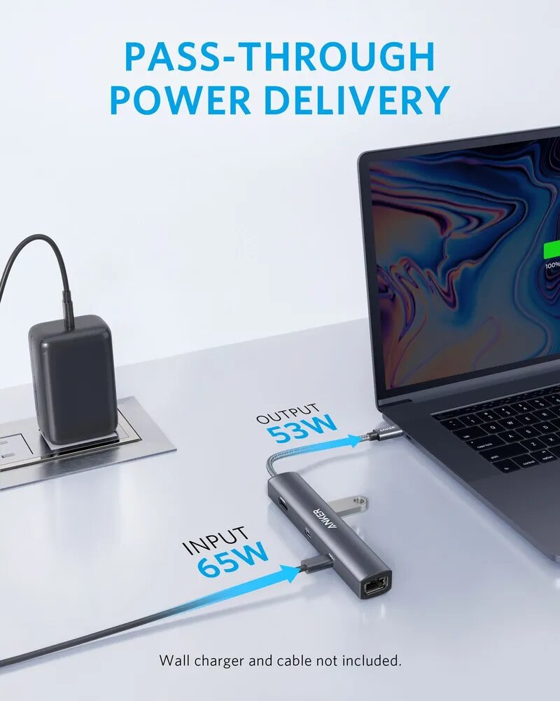 Anker USB-концентратор с HDMI, USB 3.0 и USB Type-C серый для подключения к ноутбукам — фото 1