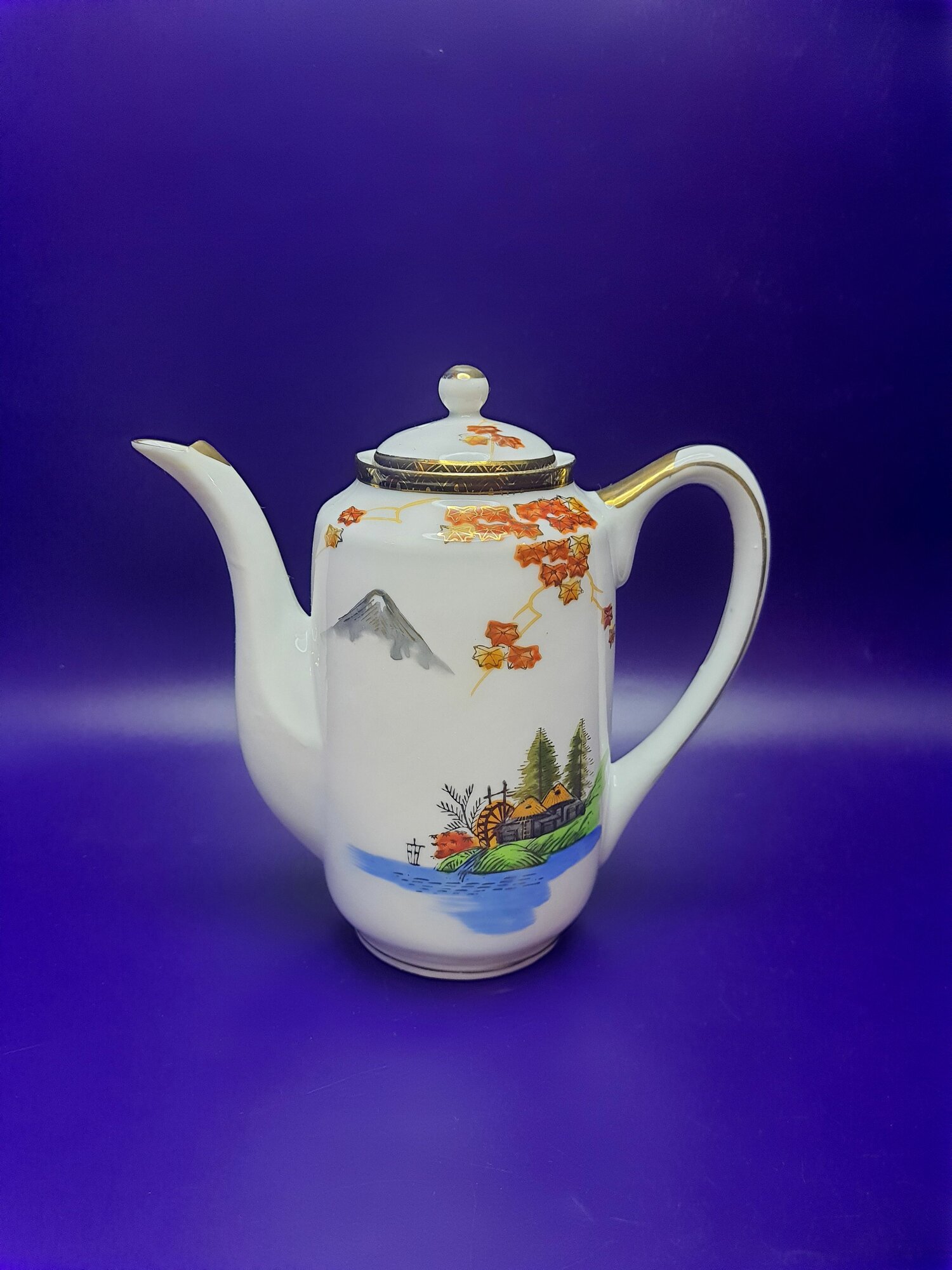 Винтажный фарфоровый чайник 800 мл, ручная роспись, золочение, Kutani Япония, 60-70е годы
