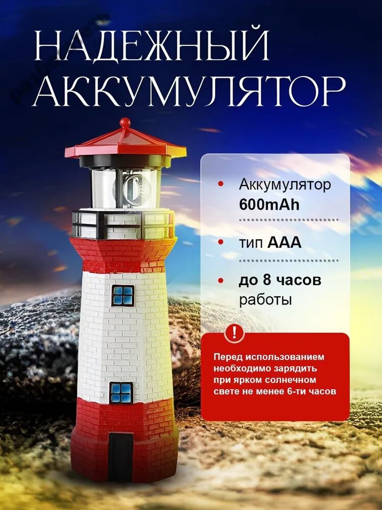 Фигурка садовая в виде маяка, белый и черный матовый цвет, для сада и дома — фото 1