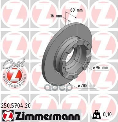 Диск тормозной ! задн. 288x16/69-5x160 Ford Transit 2.0 19> Zimmermann арт. 250570420