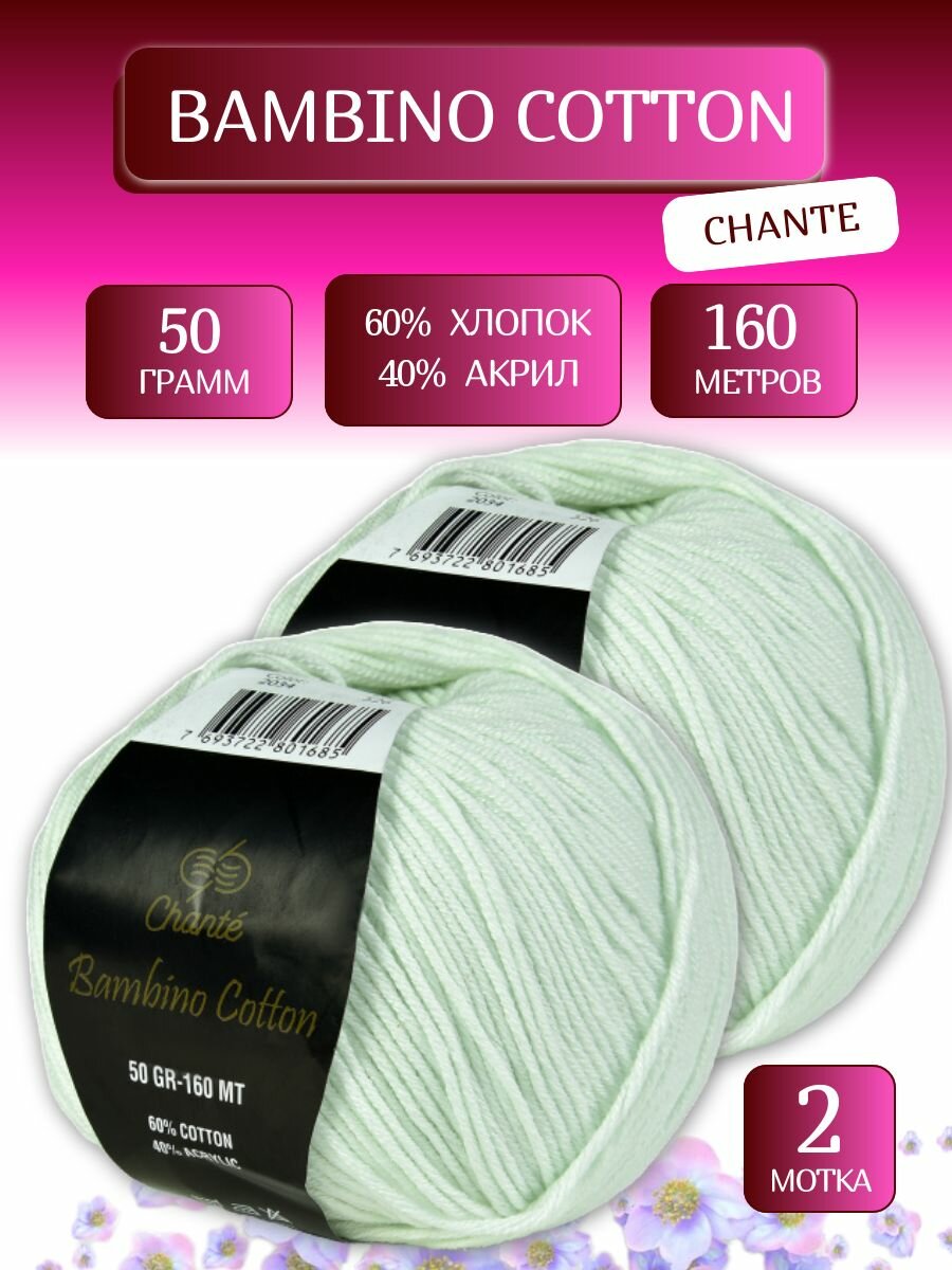 Пряжа Бамбино Шанте, Bambino cotton Chante (2034), 50гр, 160м, 60% хлопок, 40% акрил (2 шт.)