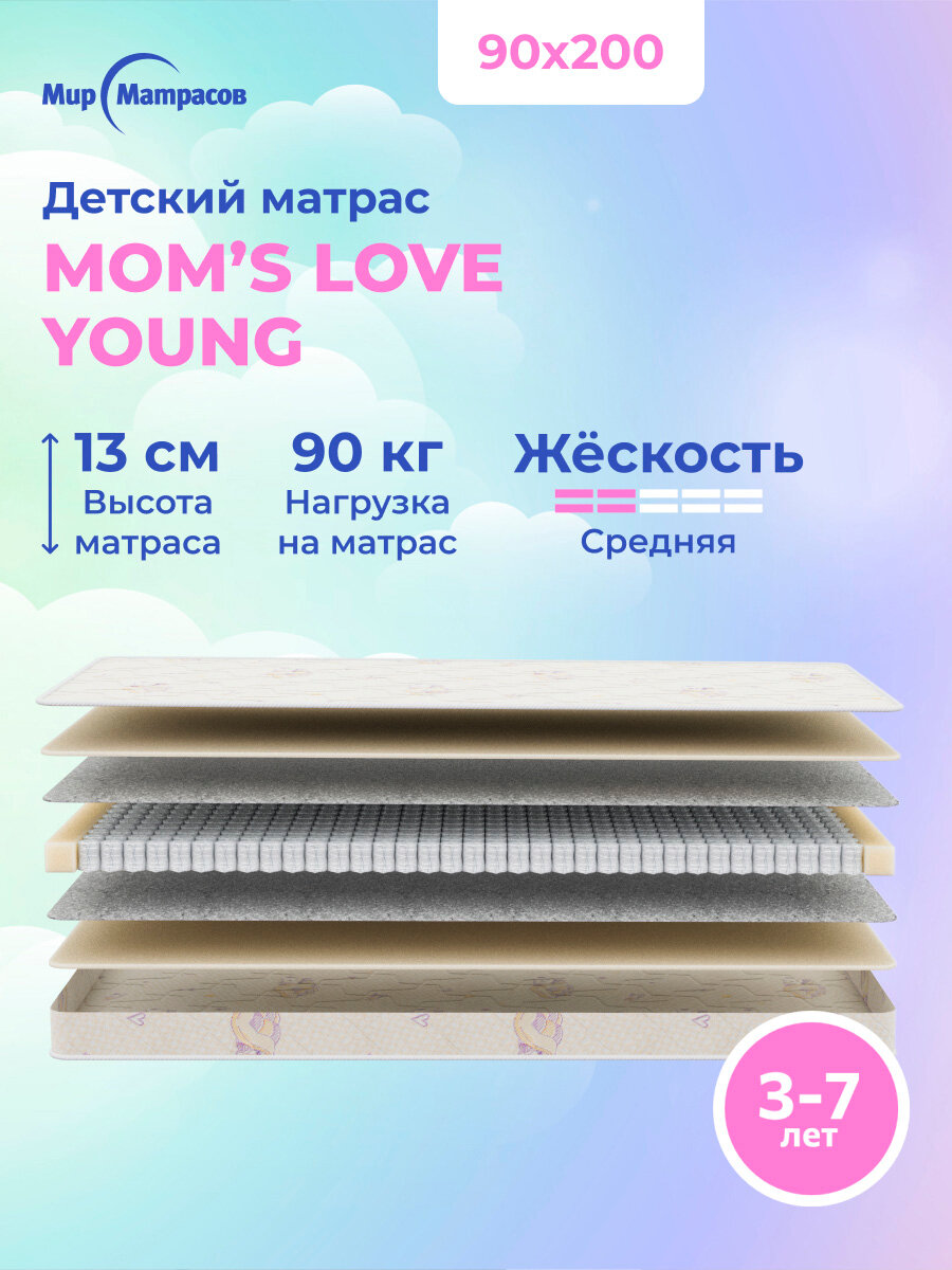 Матрас детский Moms Love Young, Независимые пружины 90x200 см