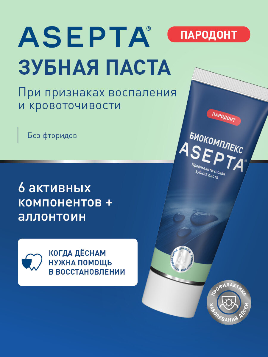 Зубная паста для чувствительных зубов и десен Асепта Биокомплекс, 75мл