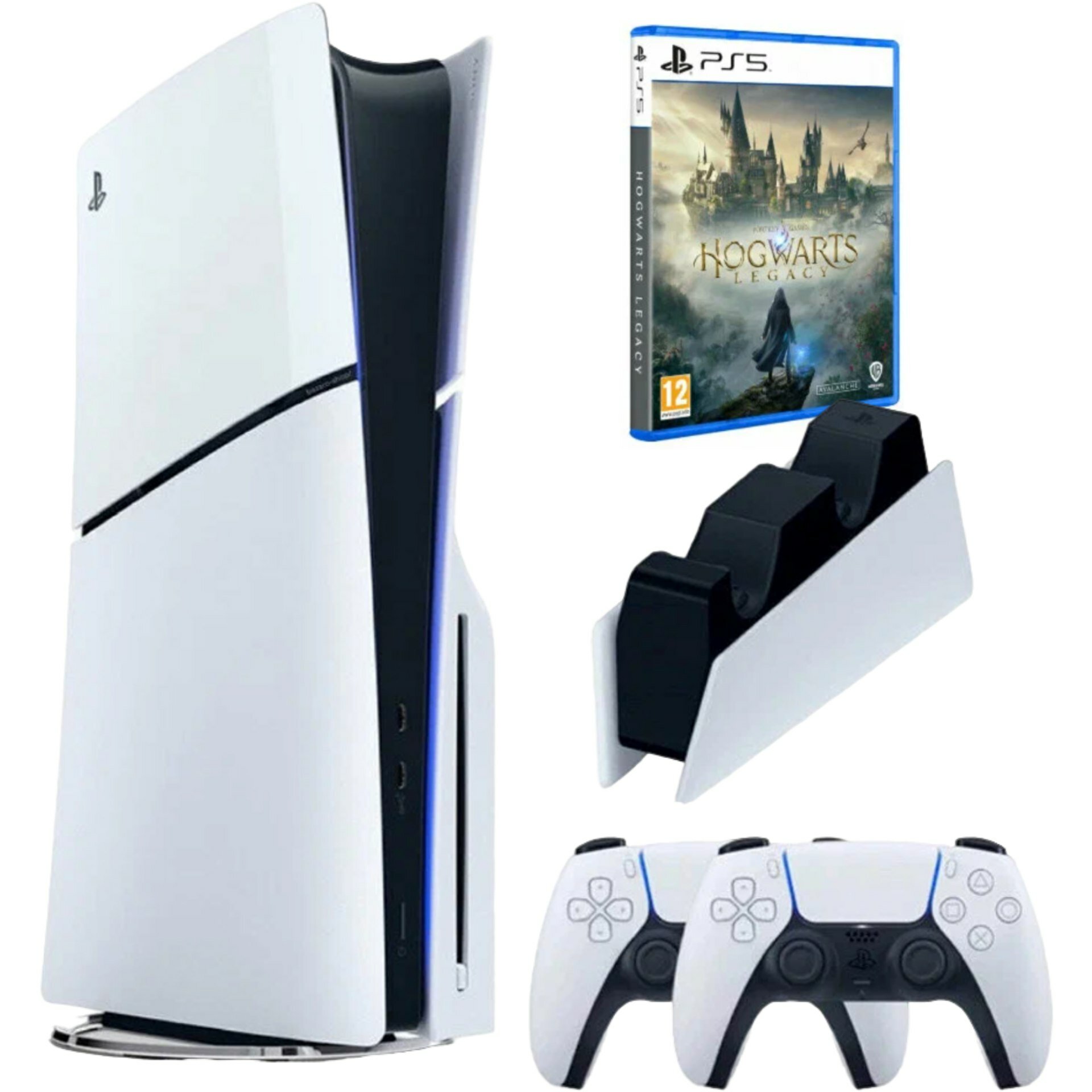 Игровая приставка Sony PlayStation 5 Slim, 1ТБ(с дисководом), 2й белый + Hogwarts legasy + зарядная станция