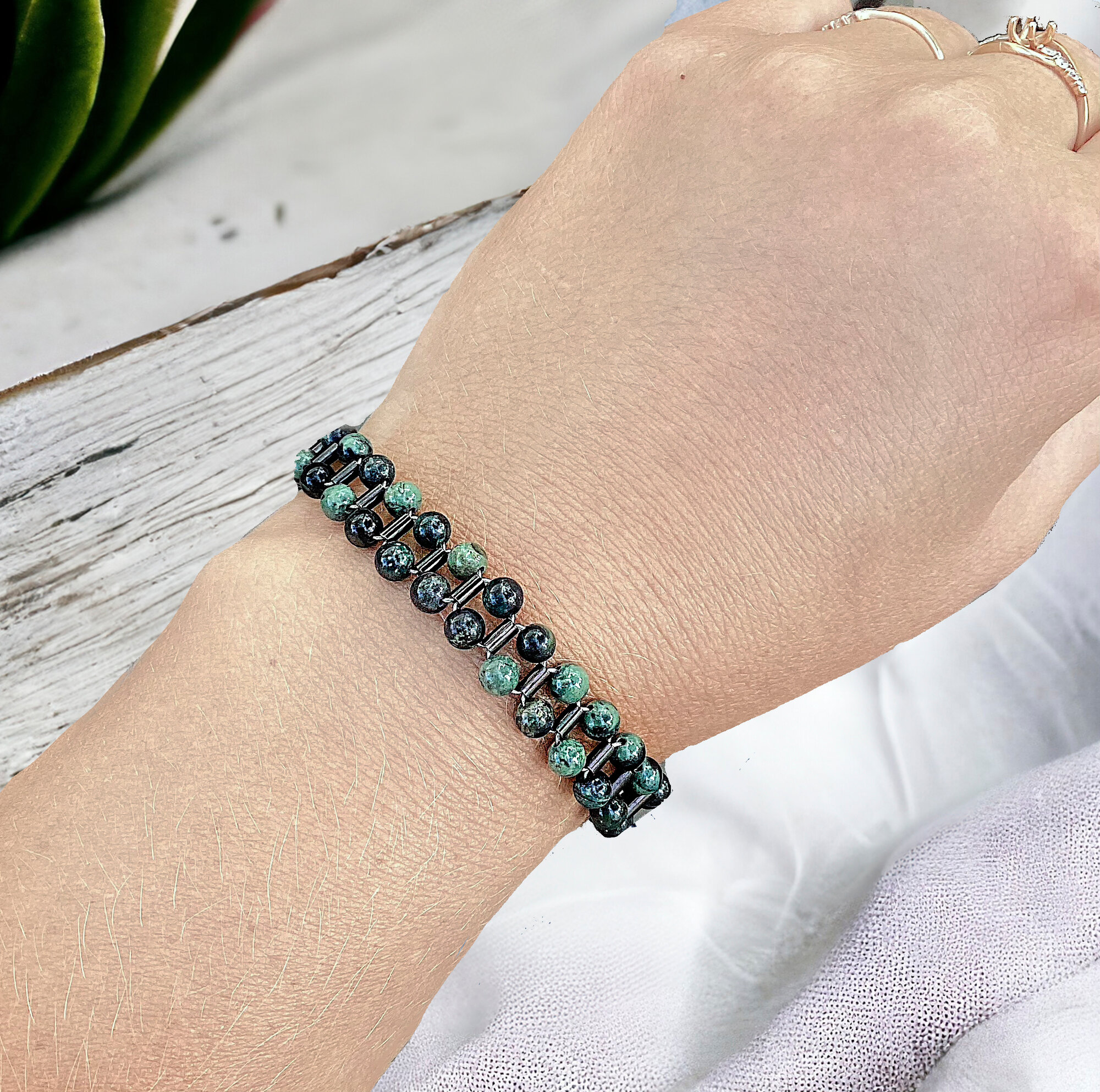 Плетеный браслет, гематит, яшма