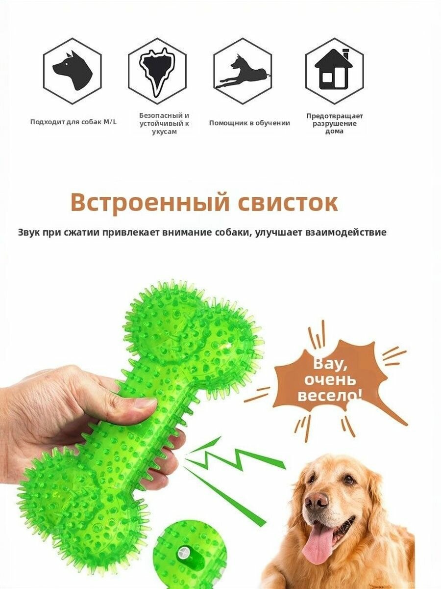 Интерактивная игрушка для собак "Кость" из TPR, прочная, с пищалкой, для чистки зубов и массажа десен