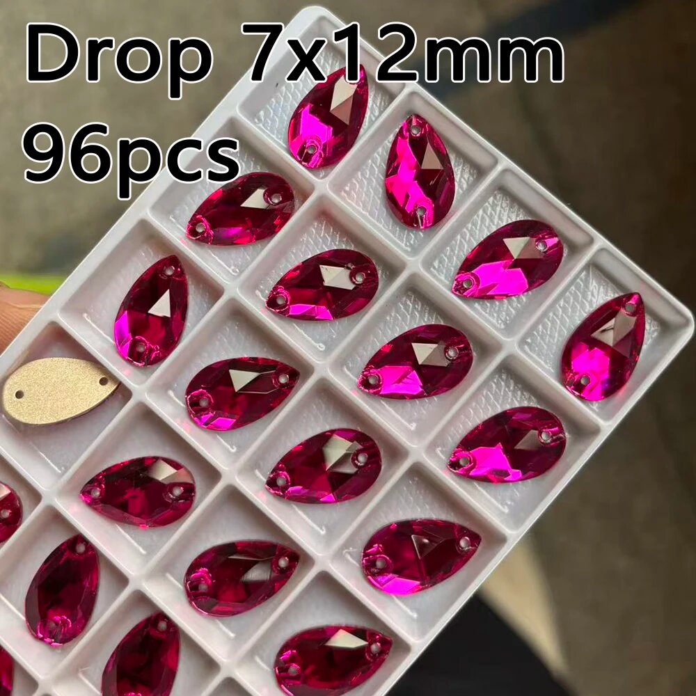 Стразы фуксия Drop 7x12mm, 96шт