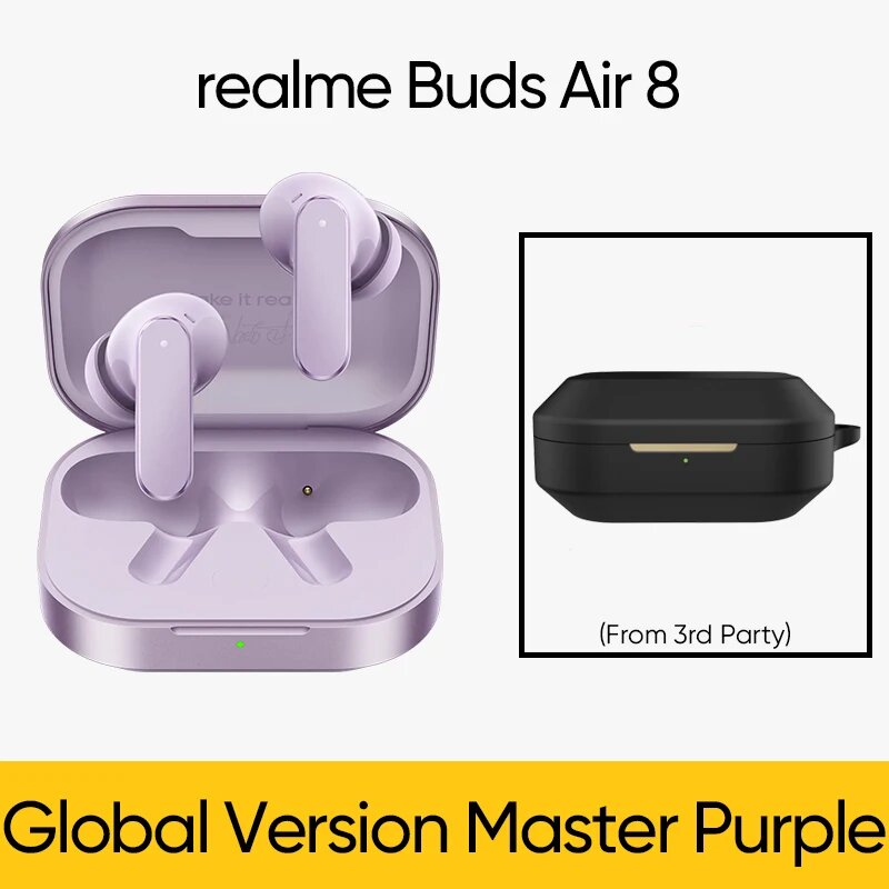 Realme Buds Air 8 с шумоподавлением 55 дБ Purple Add BlackCase