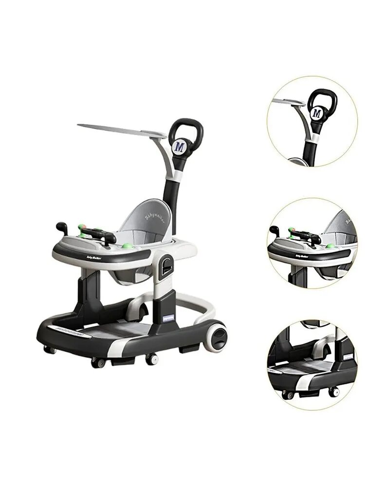 Детские ходунки Baby Walker, регулировка высоты сиденья, игровая панель, 4 колеса, для детей 6-12 месяцев — фото 1