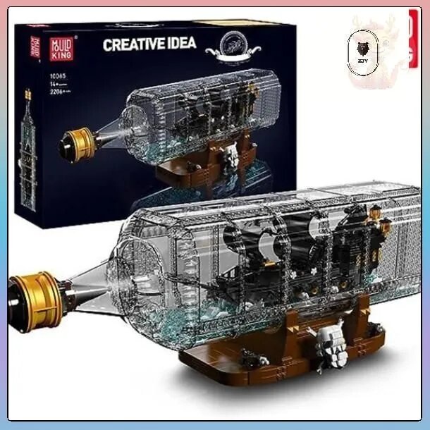 Конструктор пластиковый Mould King Creative Idea Кораблик в бутылке Парусник с выставочной стойкой