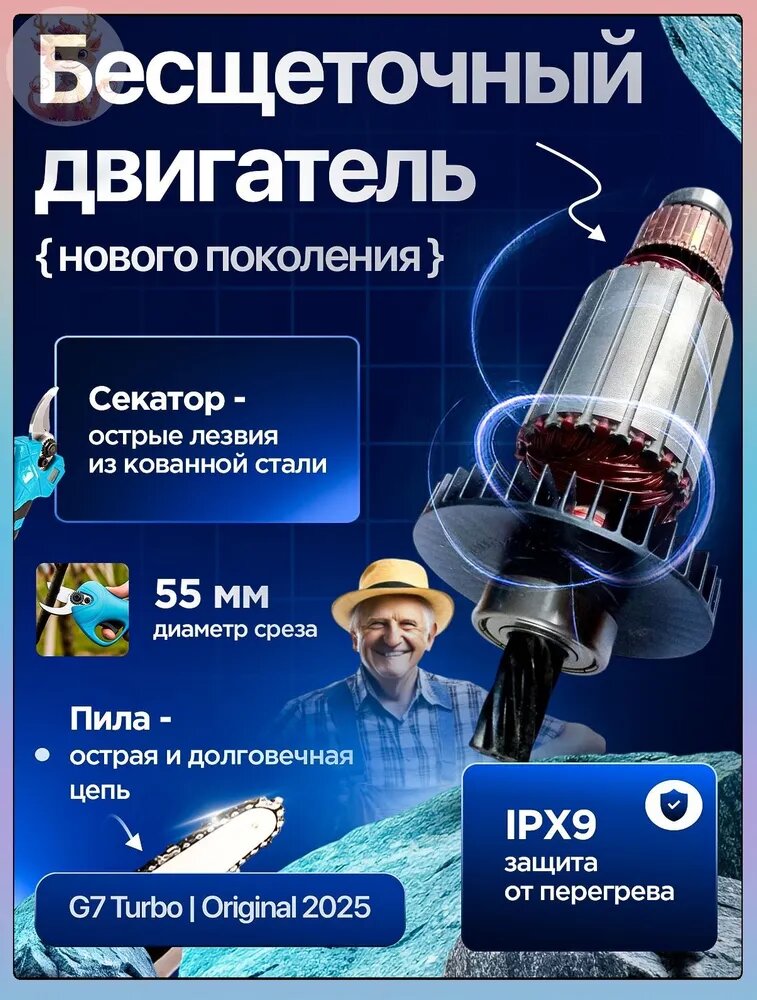 Аккумуляторный кусторез 2 в 1 с двумя аккумуляторами 21V: цепная пила и секатор для сада и дачи — фото 1