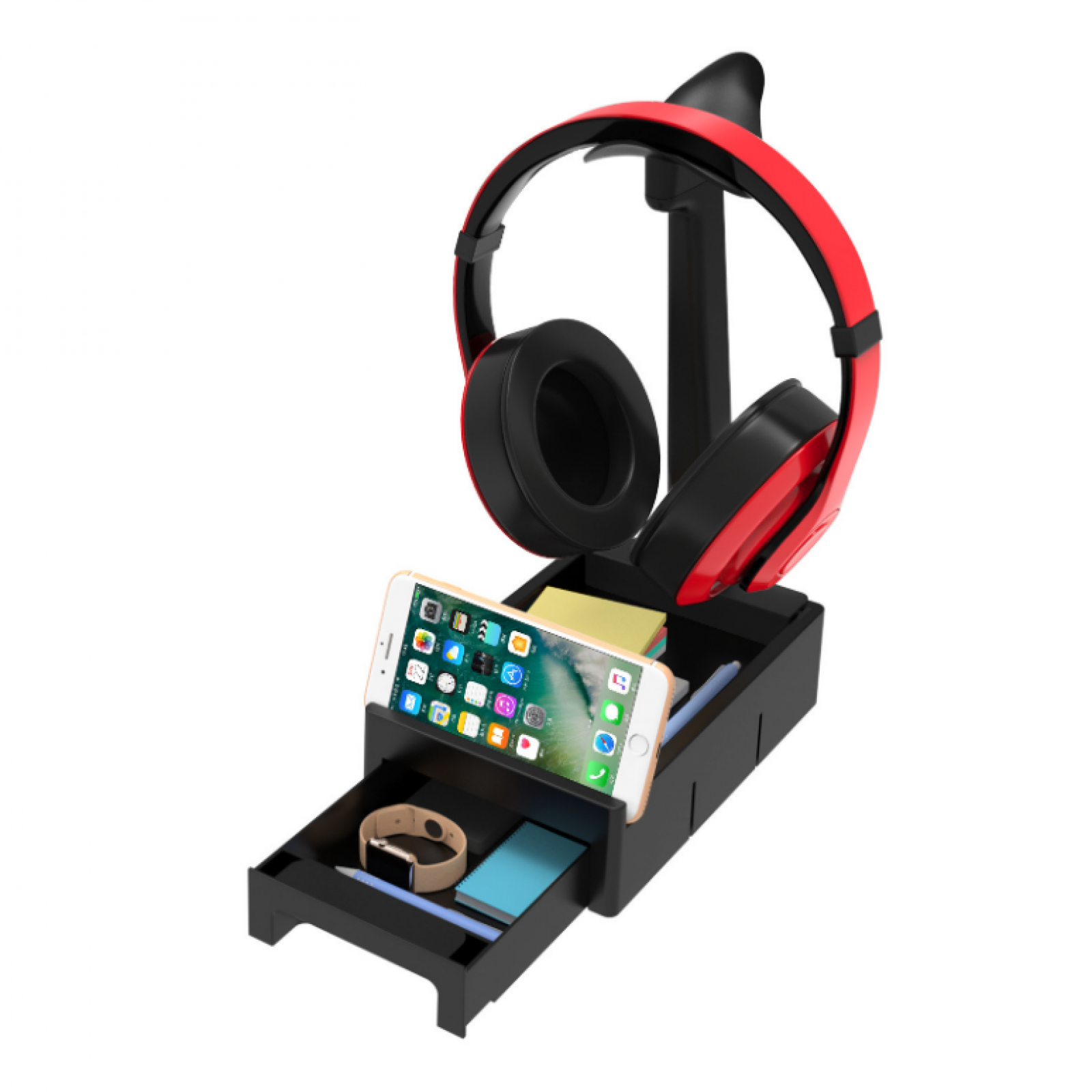 Подставка-держатель 3в1 MyPads для наушников и телефона с органайзером из прочного пластика