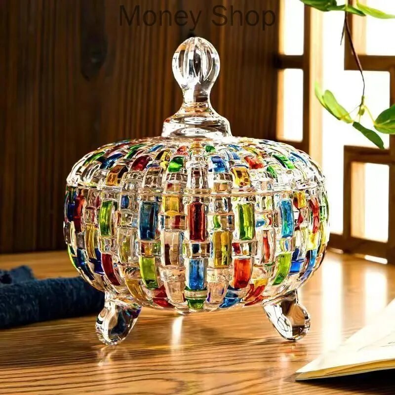 Сахарница из цветного стекла, 15 см, 1 шт. Rainbow color, для конфет, с крышкой, в итальянском стиле