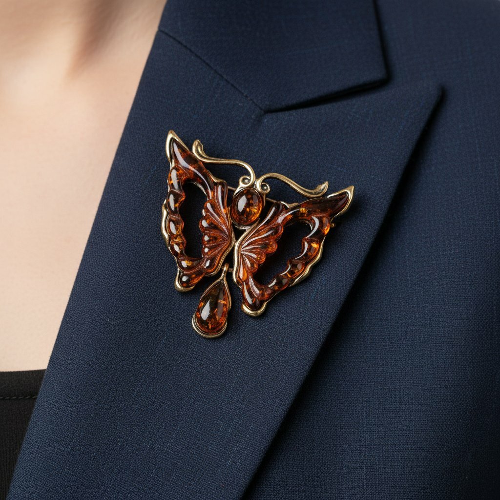 Брошь, янтарь