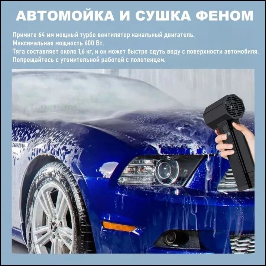 Воздуходувка турбо, 64 мм, 1600 гр, для авто и дома, с LED подсветкой и PVC дисплеем — фото 1