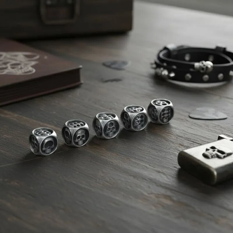 6 кубиков черепа Шестиугольные серебряные кубики с черепом, металлические кости, для игры
