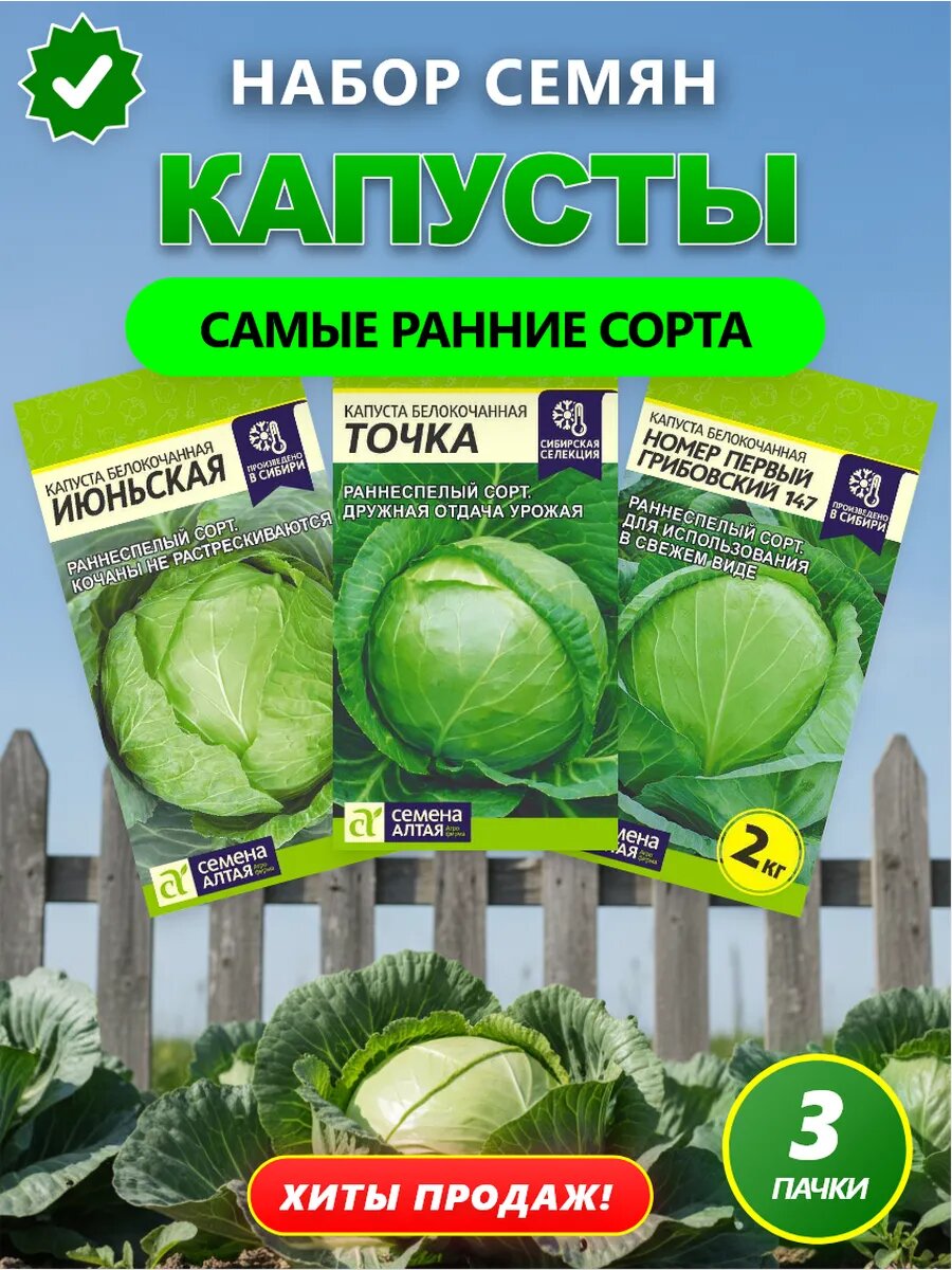 Набор семян ранний белокачаной капусты, 3 сорта, от Семена Алтая