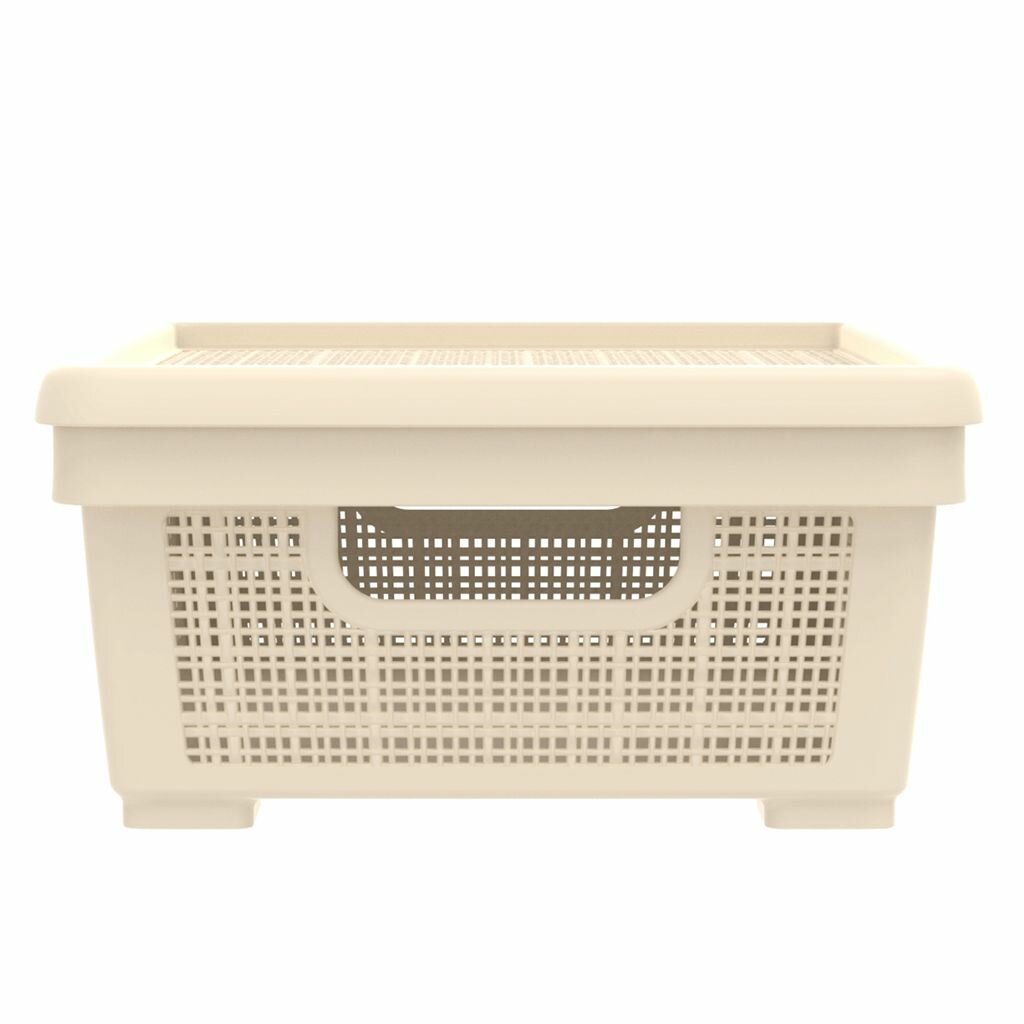 Корзина для хранения альт пласт "Лен", 11 л, 40х28,4х13,7 см, с крышкой, полипропилен, слоновая кость (АП 451)