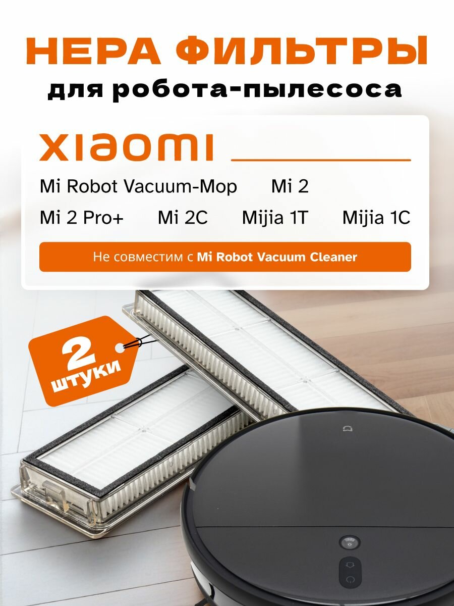 Фильтр для робота пылесоса HEPA 2 шт Xiaomi Mi Robot Vacuum-Mop, Mi 2, Mi 2 Pro+, 2C, Mijia 1T, Mijia 1C