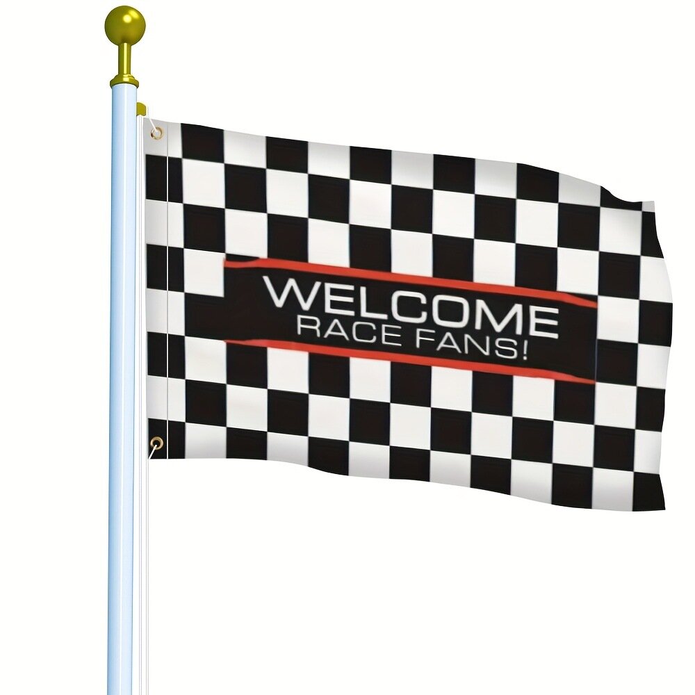 Приветственный флаг для любителей автогонок, 1,5 м (5x3 фута) – полиэстеровый клетчатый флаг с крупной надписью «добро пожаловать, любители гонок!», идеально подходит для мероприятий на открытом воздухе и автоспорта, флагшток в комплект не входит.