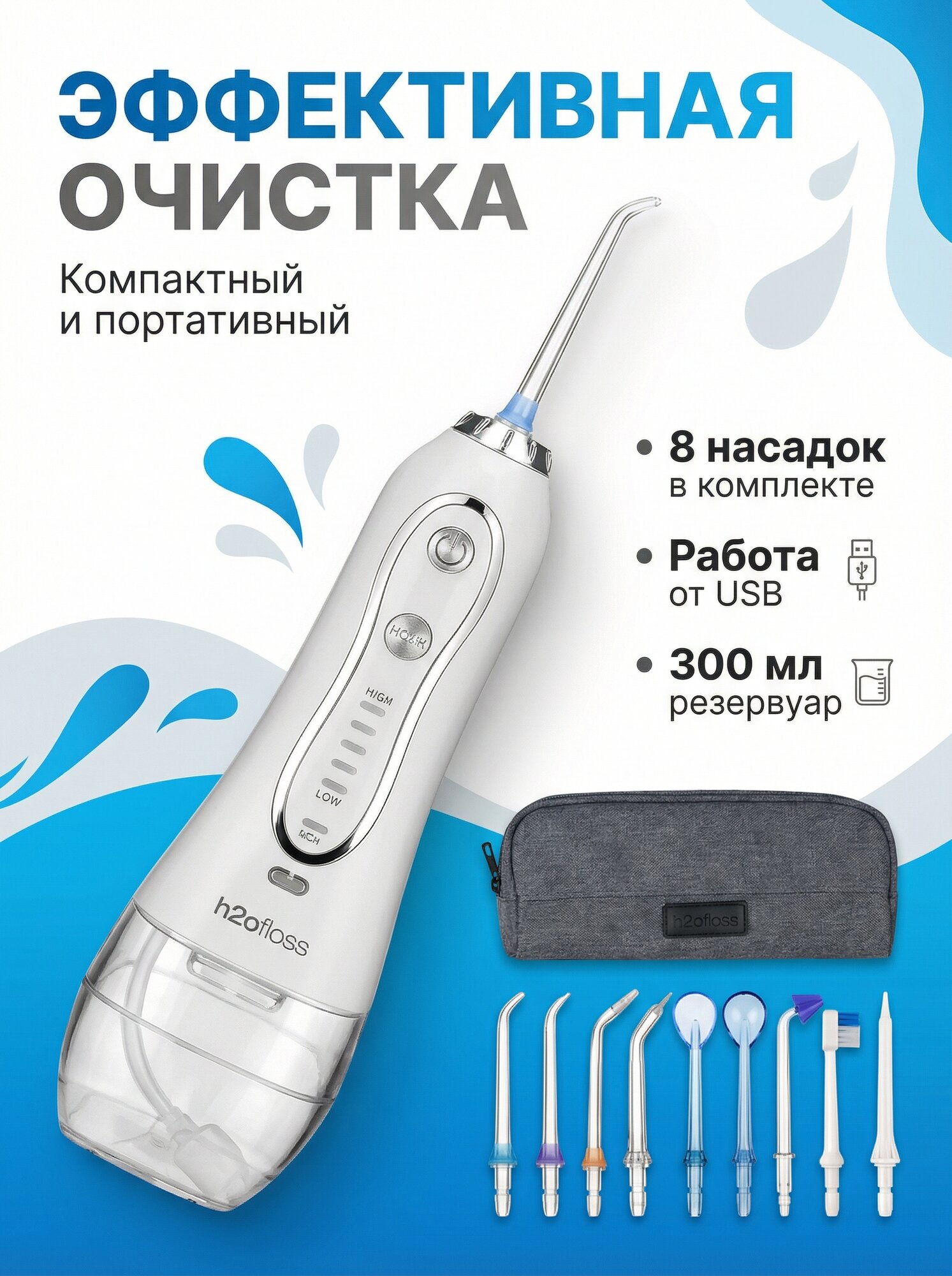 Ирригатор для полости рта портативный ирригатор для чистки зубов, для брекетов, аккумуляторный