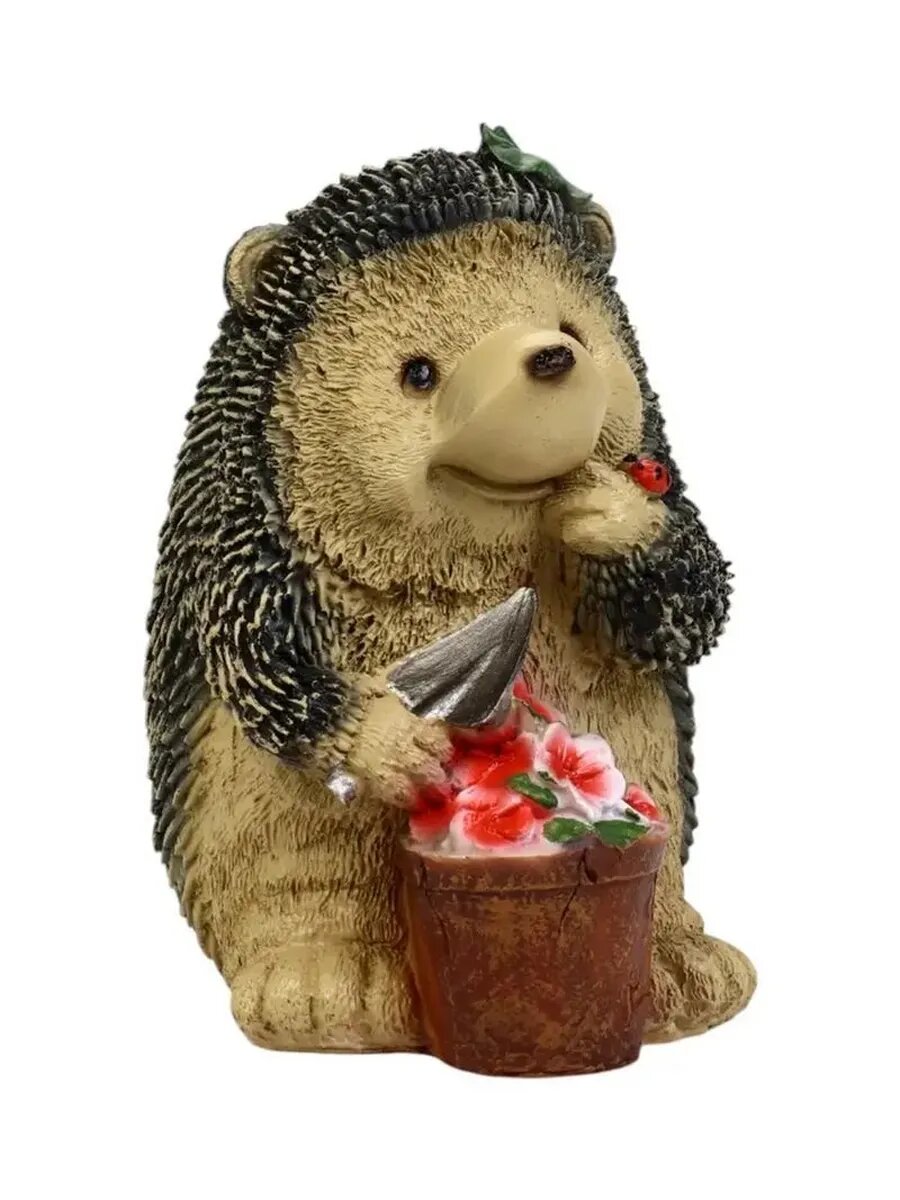 Очаровательная садовая фигура с ежиком и горшком