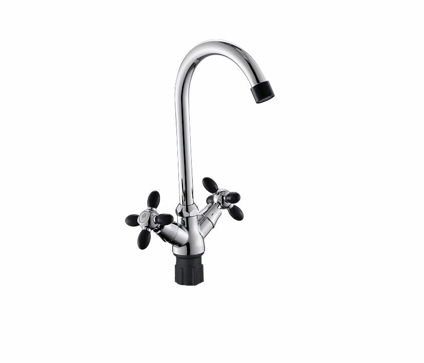 Смеситель для кухни Эверест В59-071F двухрычажный, высокий излив, черный