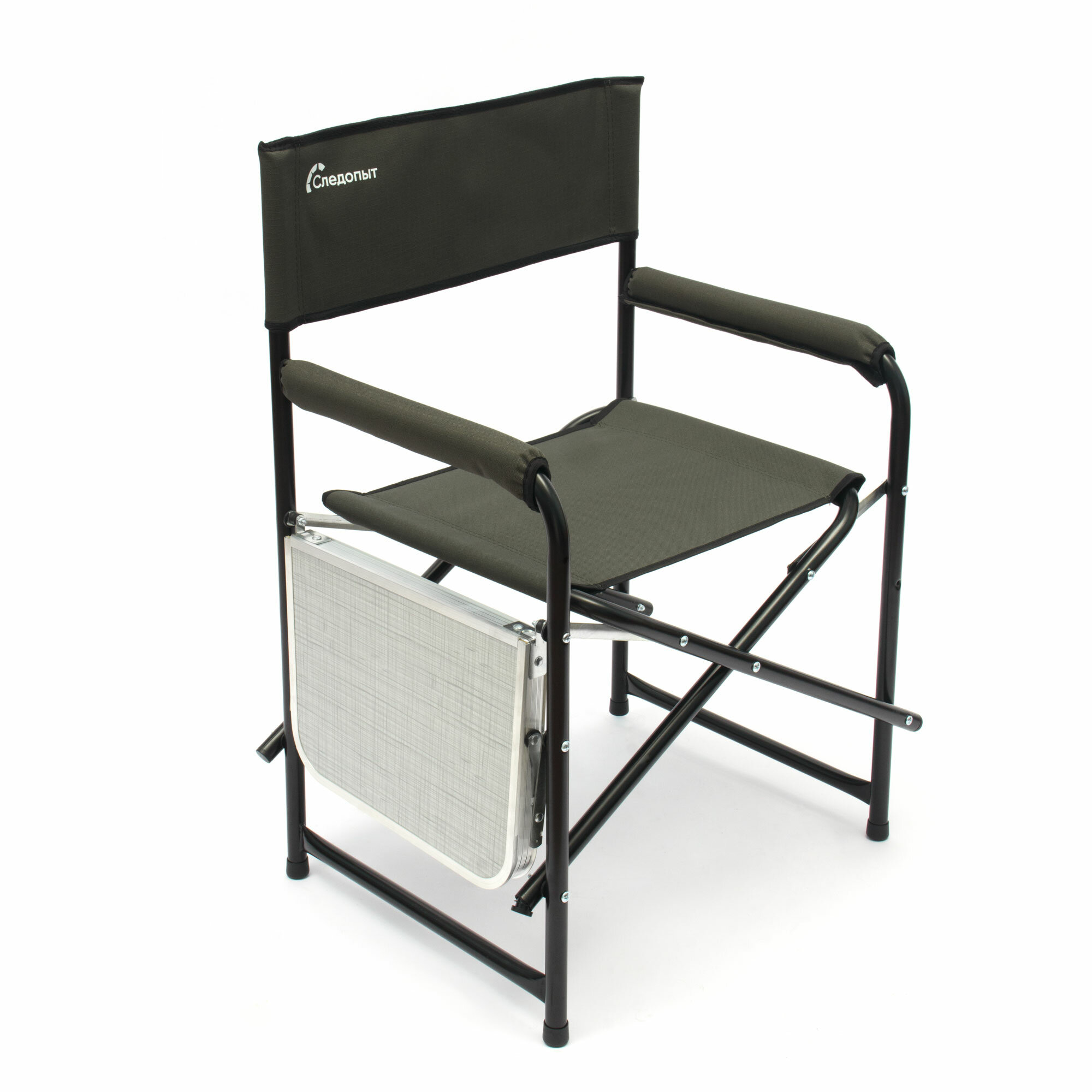 Кресло складное следопыт, 560х470х830 мм, со столиком, сталь 22 мм, хаки