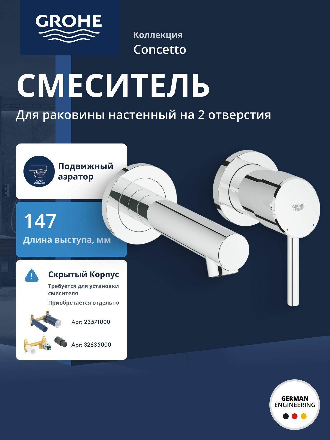 Внешняя часть смесителя для раковины GROHE Concetto, хром (19575001)