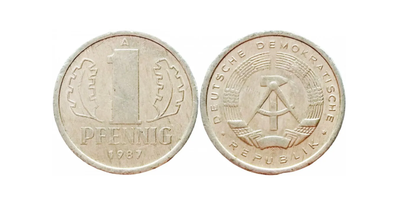Монета 1 пфенниг, Германия (ГДР), 1987 год