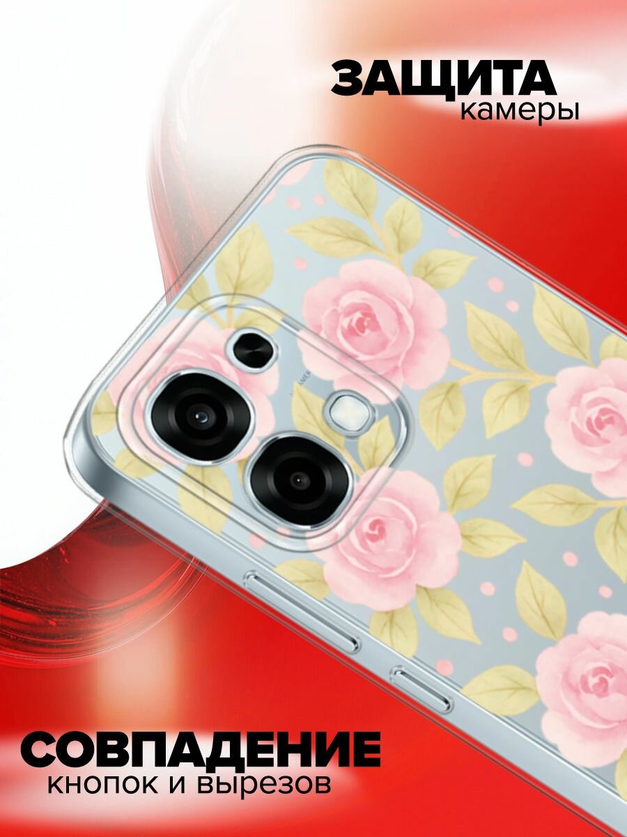 Чехол на Oppo A6 Pro / Оппо A6 Про с принтом Акварельные розовые розы — фото 1