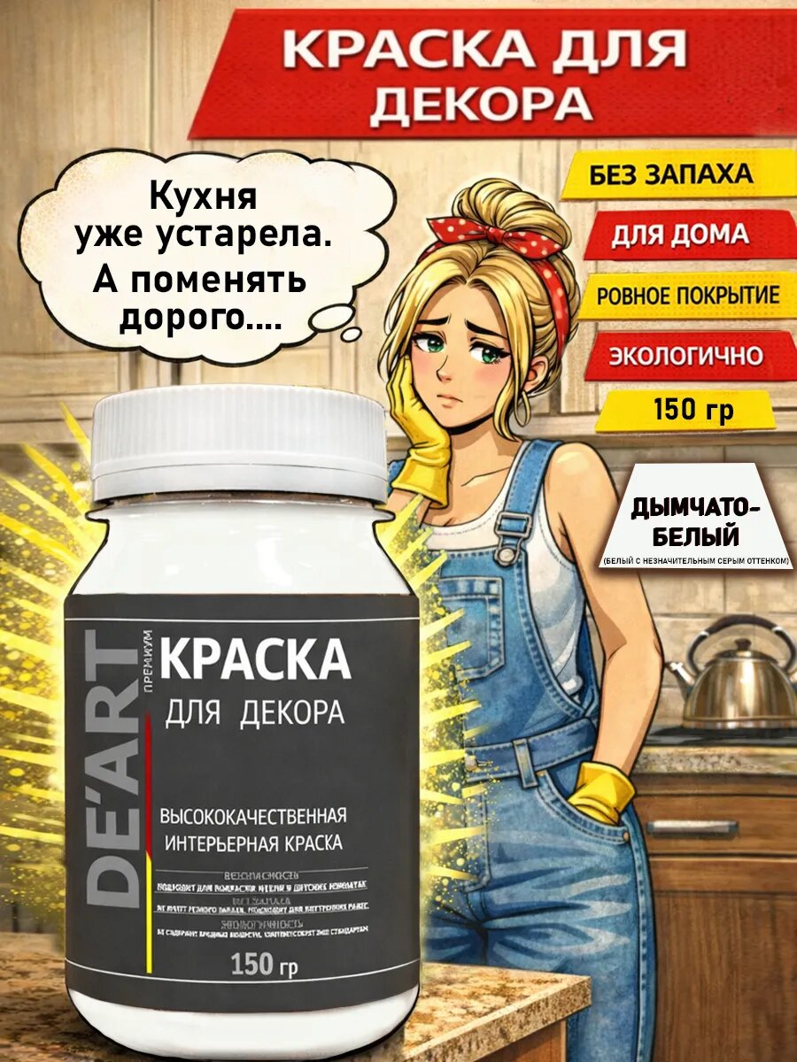 Краска для декора и мебели 150гр дымчато- белый