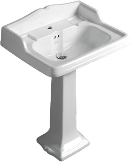 Раковина Simas Arcade AR824bi*1 68 с пьедесталом, фарфоровая, раковина для ванной, белая, прямоугольная, со встроенным сливом-переливом, в ретро стиле