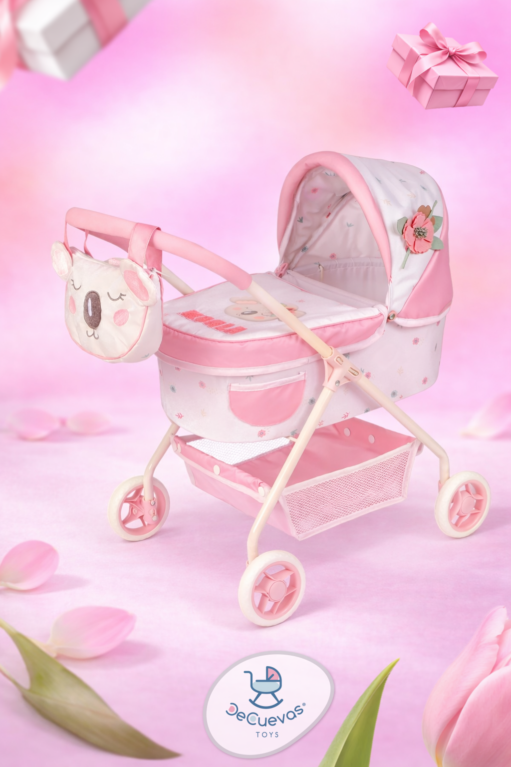 Коляска для кукол люлька с сумкой DeCuevas Toys, высота ручки 56 см, серия "Коала" 86079