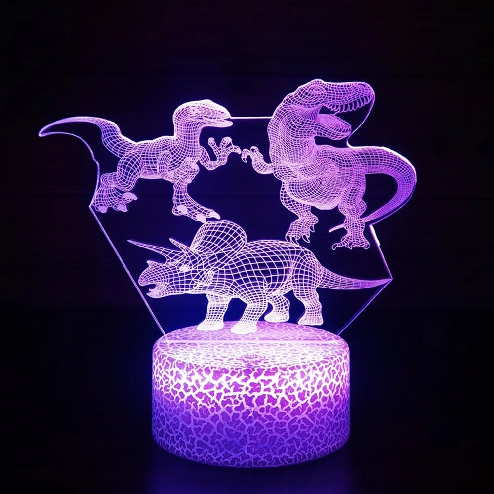 3D LED ночник динозавры, фиолетовый, Dinosaur 06