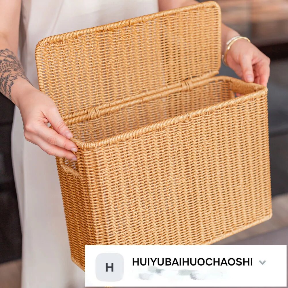 Корзина для хранения 38х27х15см плетеная с крышкой из полиротанга