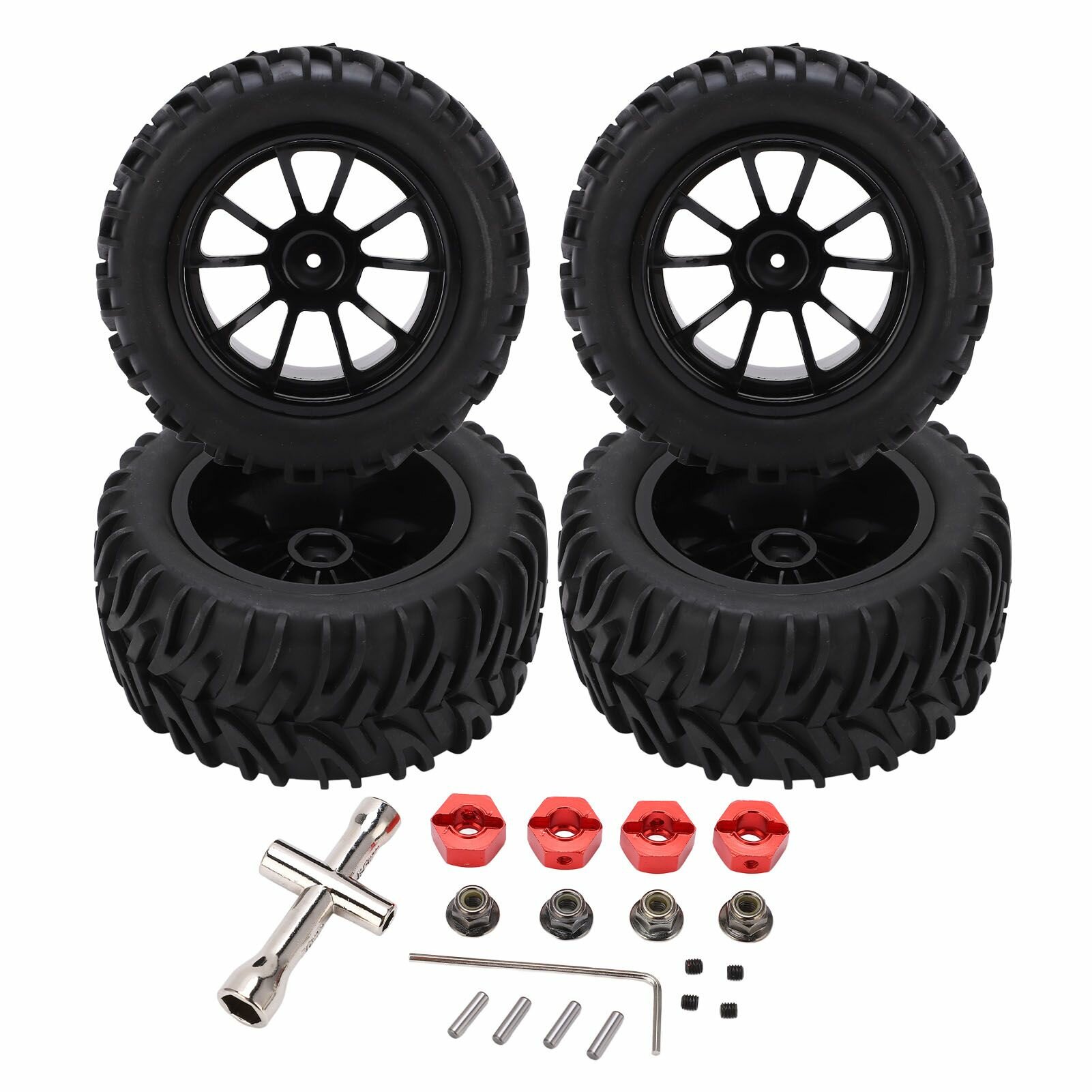 4PCS RC Пластиковый обод колеса Резиновые шины с набором из 10 спиц для Monster Trunk 1/8 1/10 RC Car