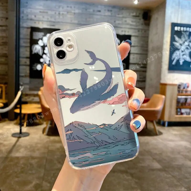 Прозрачный чехол для iPhone 15, 14, 13, 12, 11 Pro Max Mini X XR XS SE2020 8 7 Plus 15 Plus, чехол для телефона с фантазийным китом