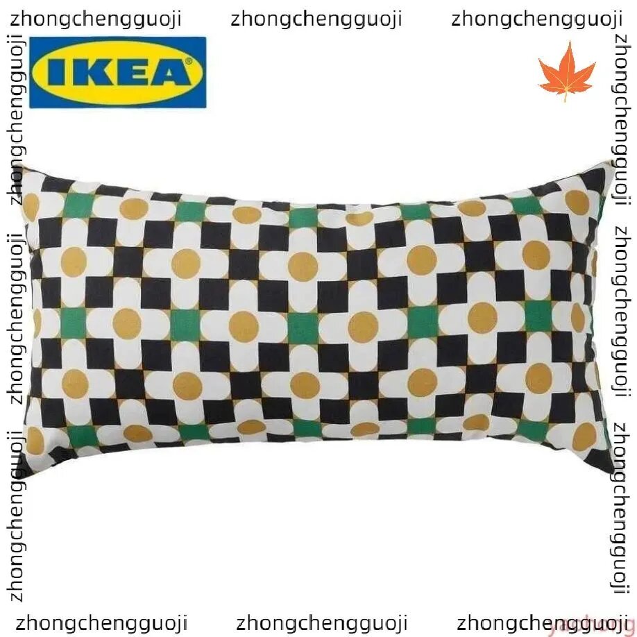 Декоративная подушка IKEA с цветочным узором 35x58 см из хлопка для интерьера в горчичном и белом цвете
