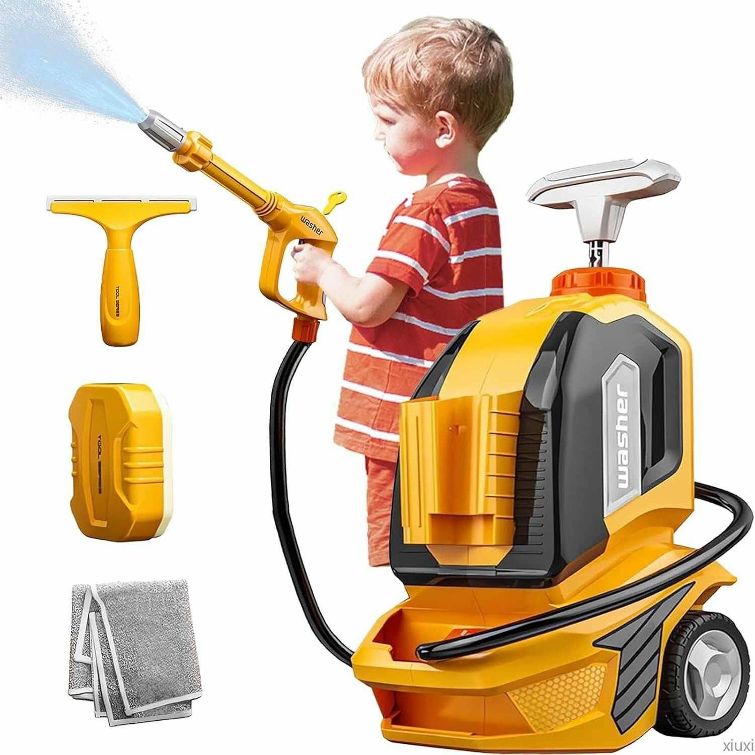Игрушка для мытья автомобиля Kids Clean, мощная ручная мойка высокого давления со скребком, губкой, тряпкой, Подарок для мальчиков и девочек в возрасте от 3 лет-xiuxi