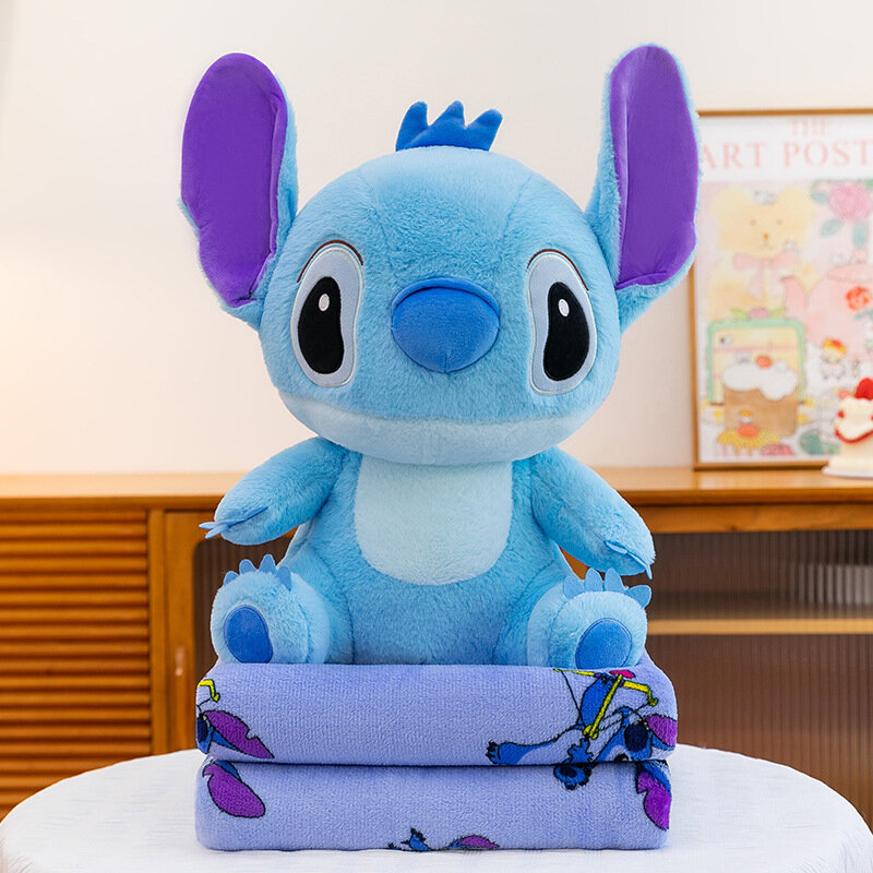 Мягкая игрушка-плед Стич (Stitch) в голубом цвете，Мягкая игрушка Лило и Стич MINISO, Декоративная подушка + плед 1,6 м * 1 м