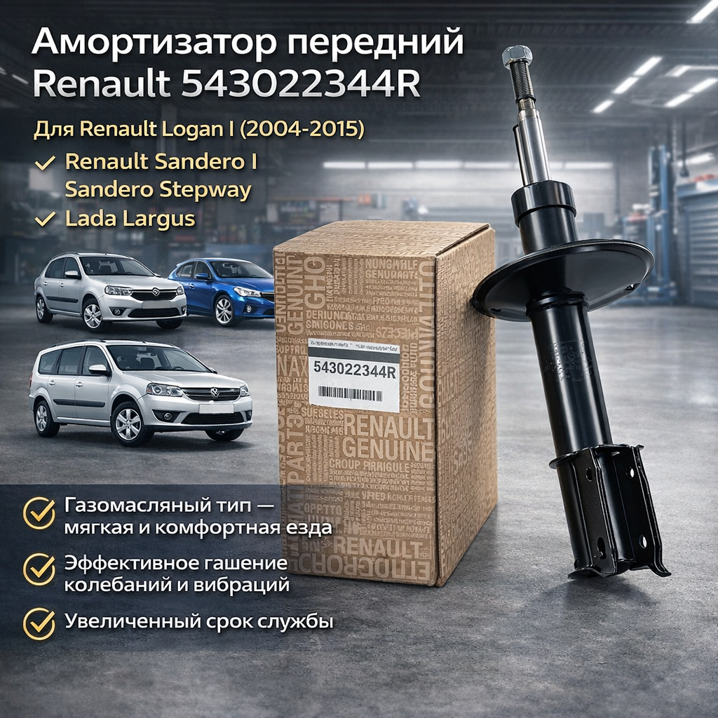 Амортизатор передний Renault 543022344R для Renault Logan, Sandero, Lada Largus газомасляный