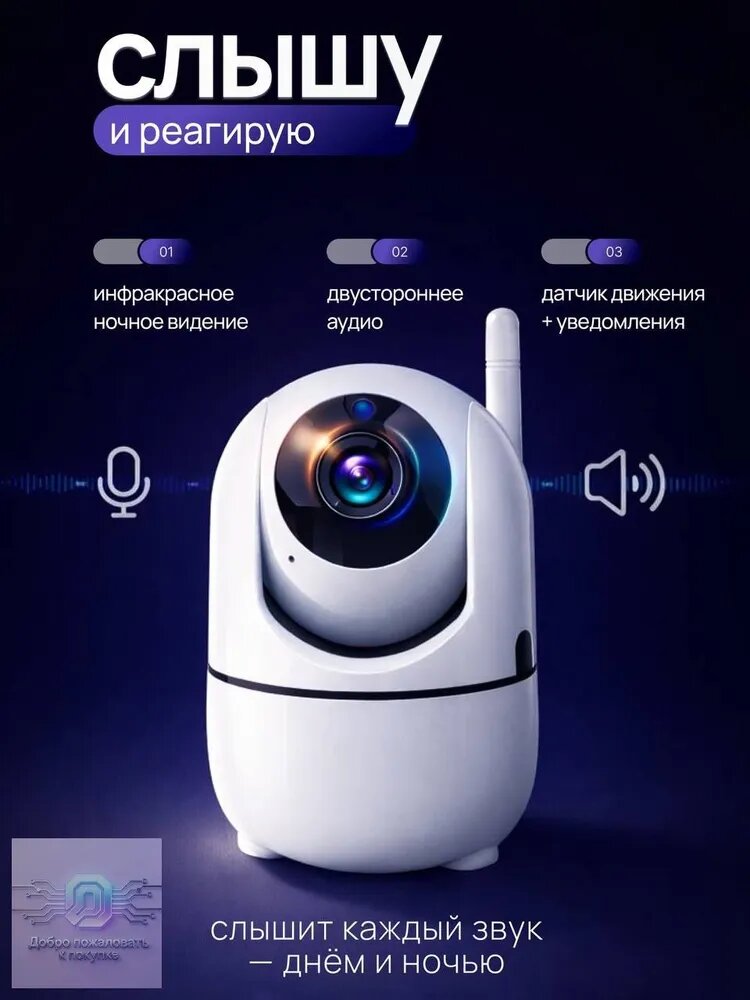 Беспроводная видеоняня с Full HD-экраном и ИК-ночным видением, с поворотом 360°, для полного контроля за ребенком — фото 1