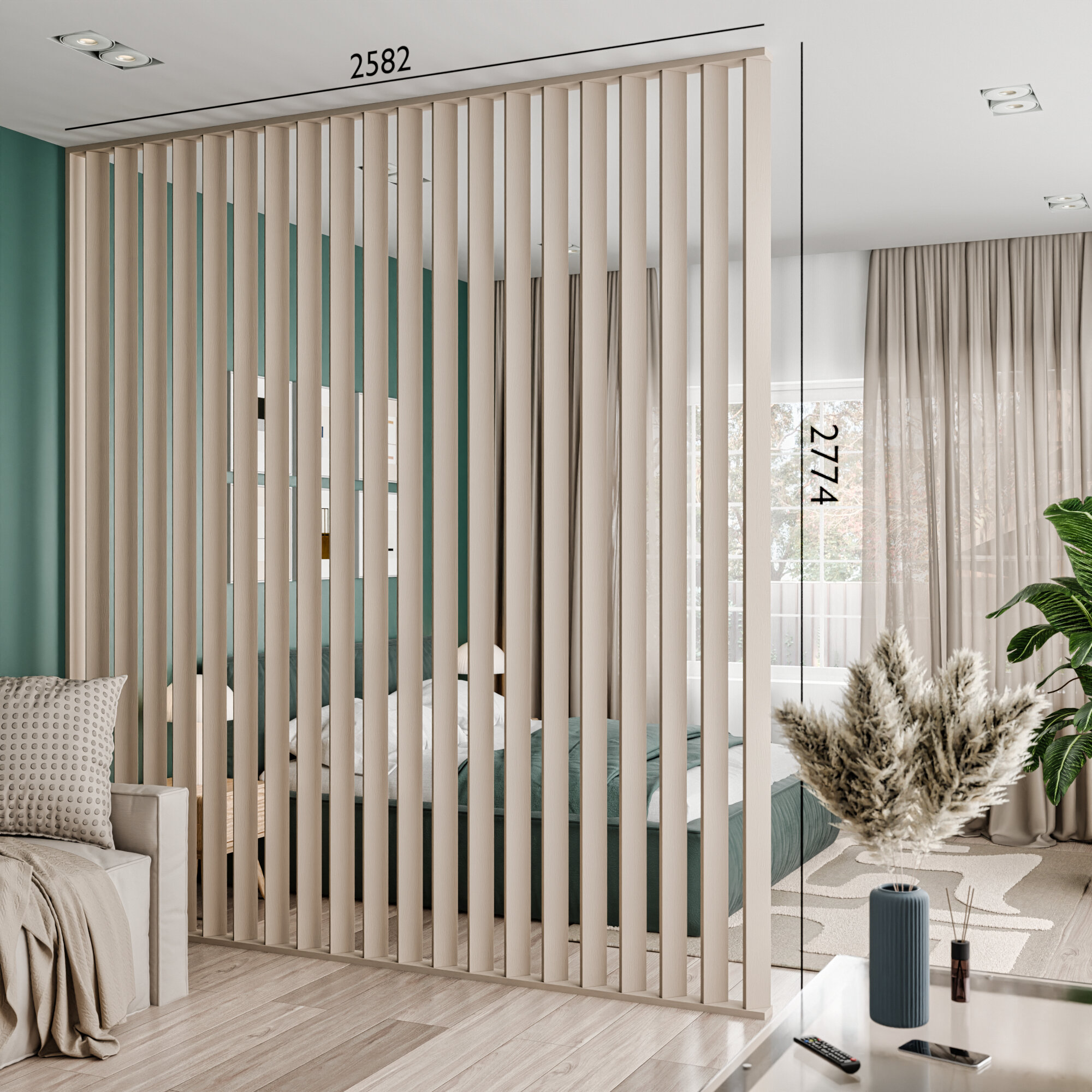Реечная перегородка для зонирования комнаты 2582 мм, Кашемир