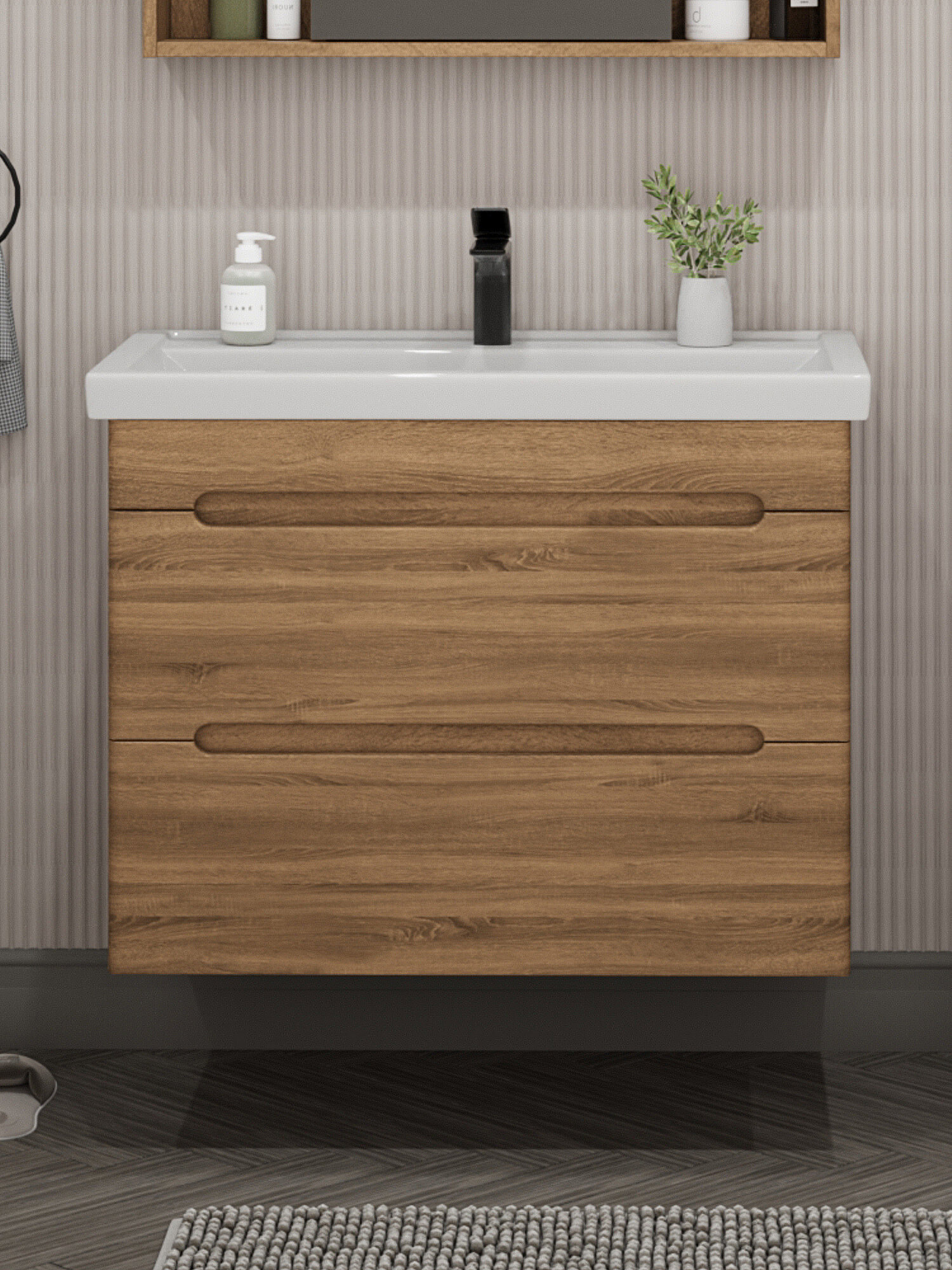 Тумба подвесная SanStar Diva 80 с раковиной Фостер 80 (комплект) для ванной комнаты, Gold Craft