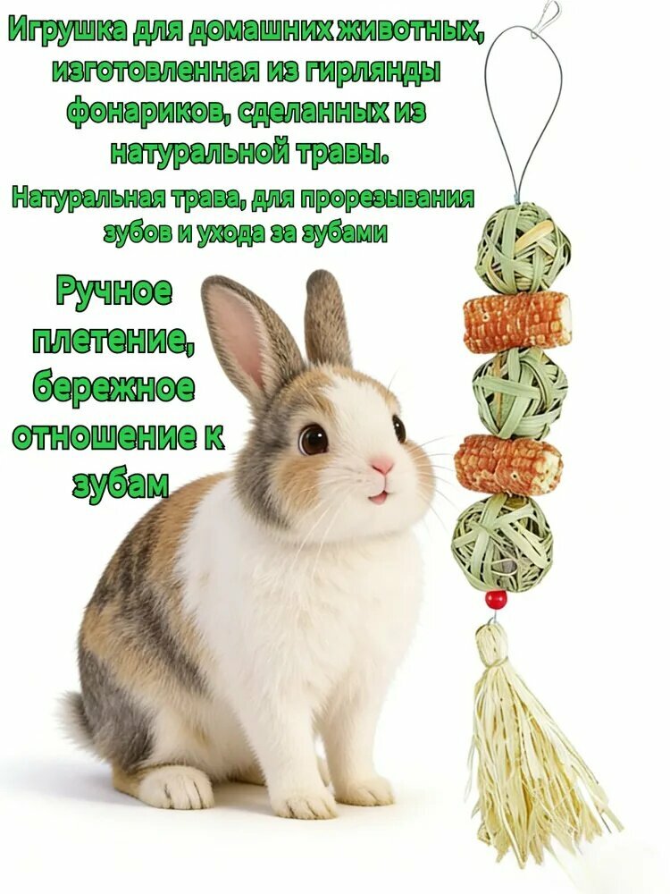 Игрушка для жевания для домашних животных: игрушка в форме фонарика из натуральной травы, подходящая для кроликов, хомяков и морских свинок. Способствует здоровью зубов.