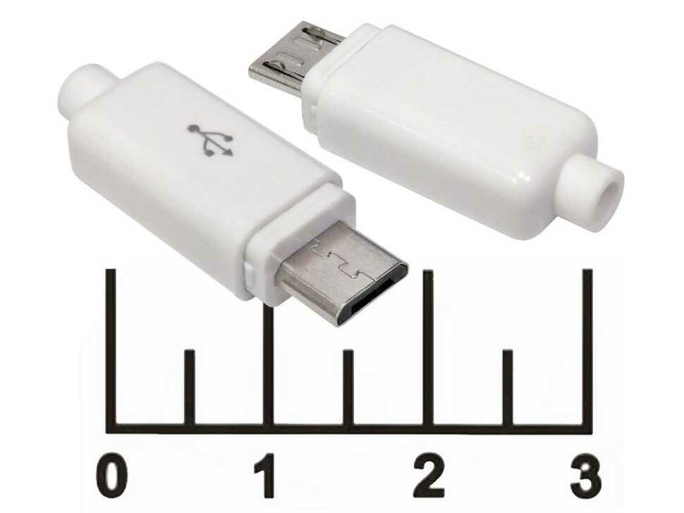 Разъем питания micro USB 4pin штекер на кабель в корпусе (№5)