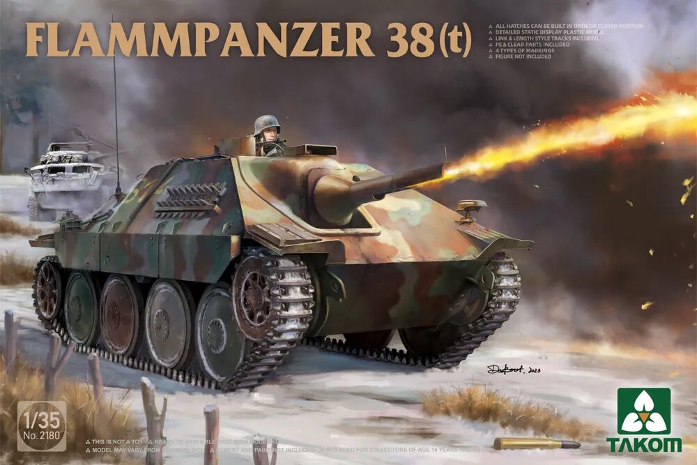 TAKOM 2180 1/35 Flammpanzer 38(t) Модель сборки танков Нет модели пластиковый солдат.