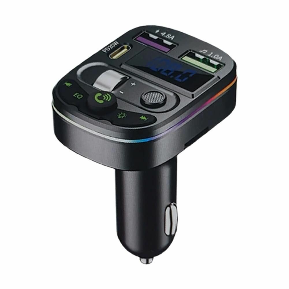 FM трансмиттер Bluetooth автомобильный / Адаптер быстрой зарядки для телефона в прикуриватель 2USB / черный