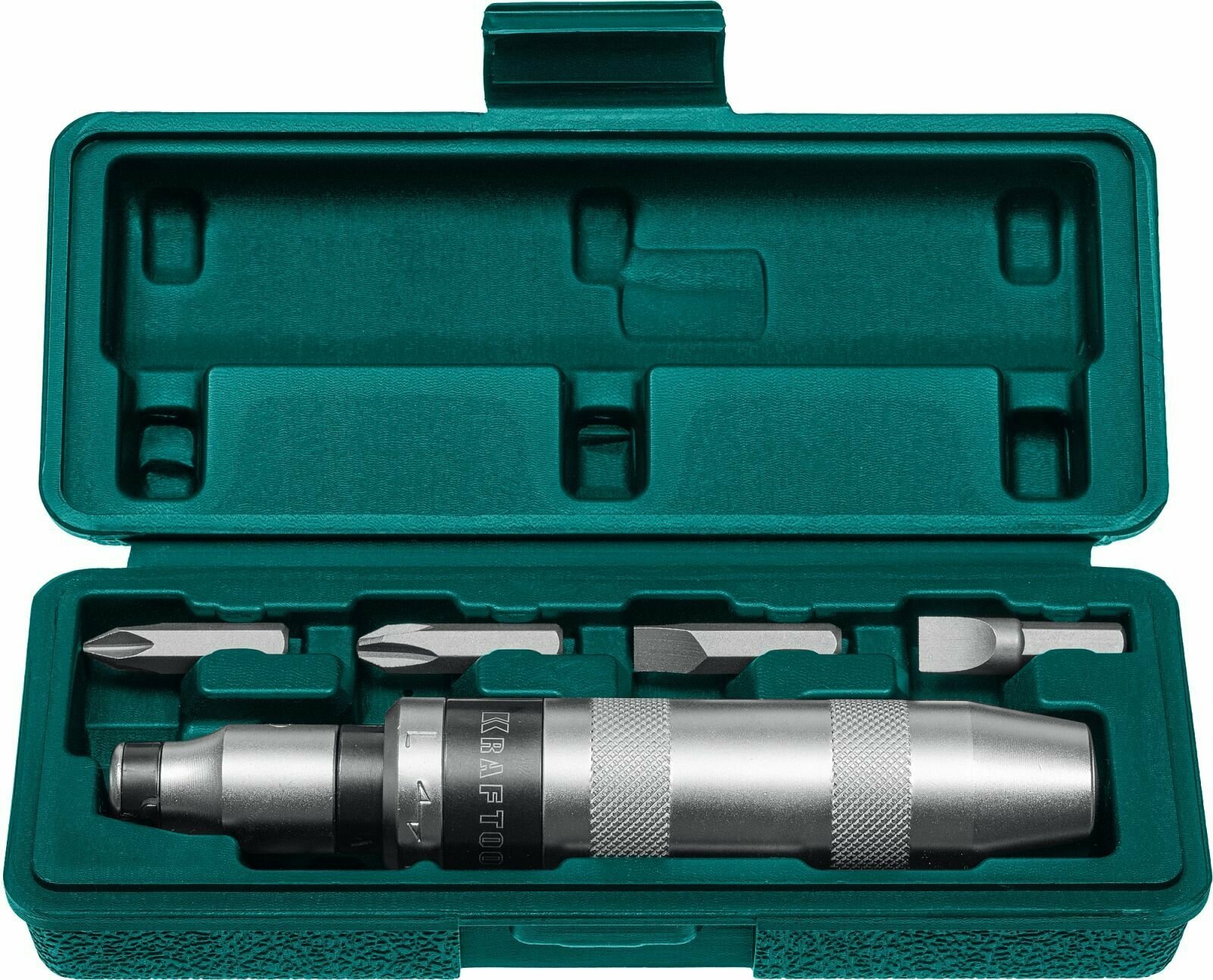 Отвертка поворотная KRAFTOOL ID 6, 6 шт, ударный меxанизм, в пластиковом кейсе